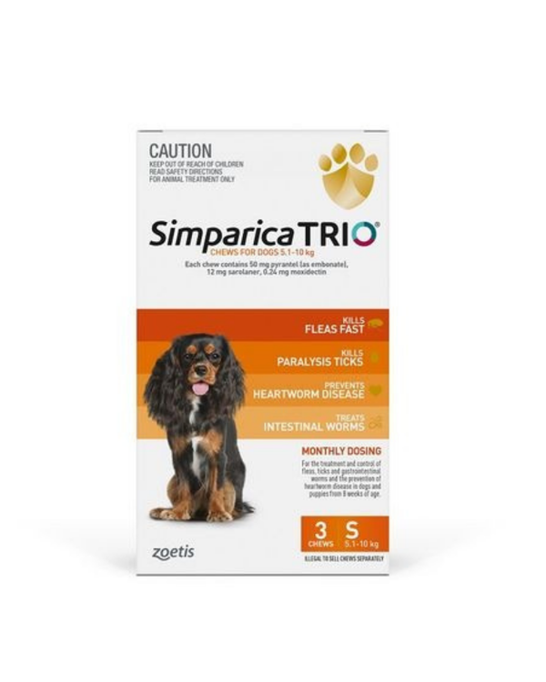 Simparica Trio for Dogs 5.1-10kg Orange – Mutts and Manes Australia